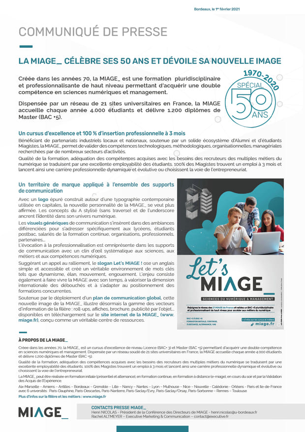 Relations presse MIAGE - Licence et Master MIAGE